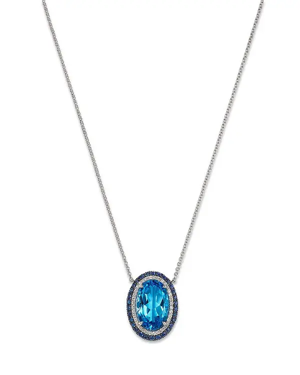 Bloomingdale'S Fine Swiss Blue Topaz, Sapphire & Diamond Halo Pendant - White Gold