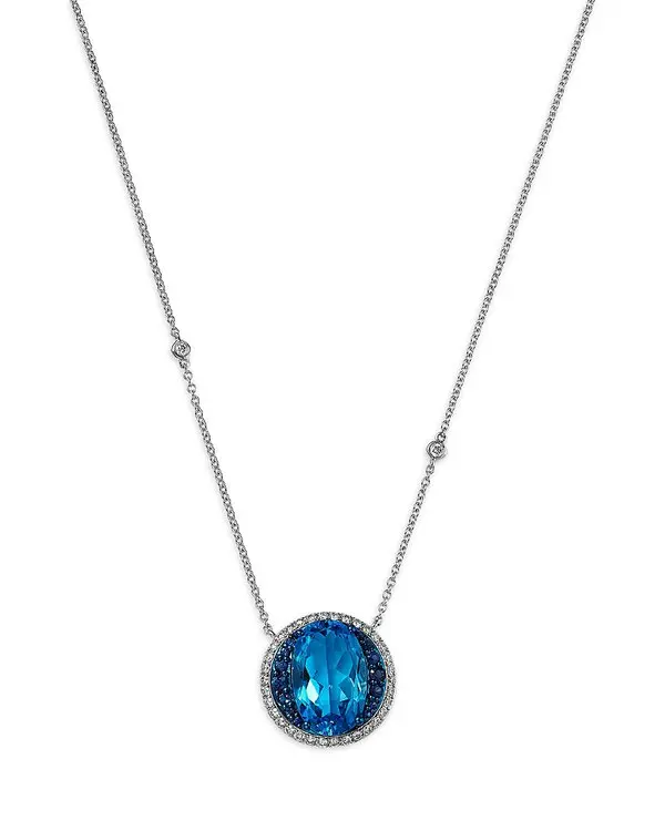 Bloomingdale'S Swiss Blue Topaz, Blue Sapphire, And Diamond Pendant Necklace - White Gold