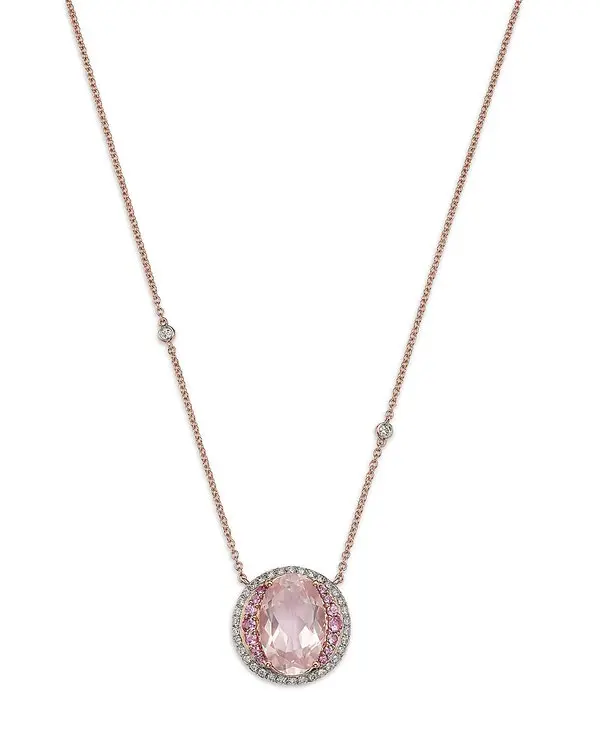 Bloomingdale'S Rose Quartz, Pink Sapphire & Diamond Pendant Necklace - Rose Gold