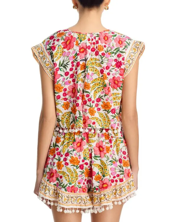 Farm Rio Banana Flowers Tie Neck Top