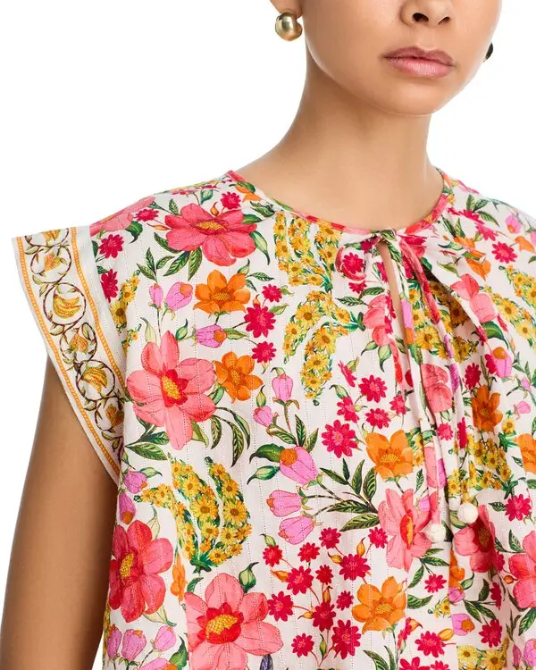 Farm Rio Banana Flowers Tie Neck Top