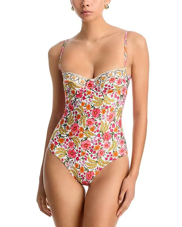 Farm Rio Banana Flowers One Piece Swimsuit - Off-white