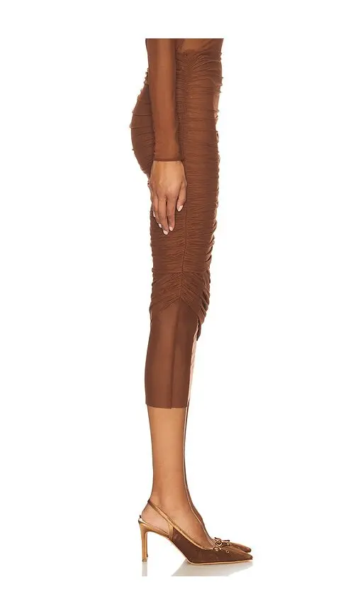 SEROYA Thessa Ruched Mesh Skirt - Brown