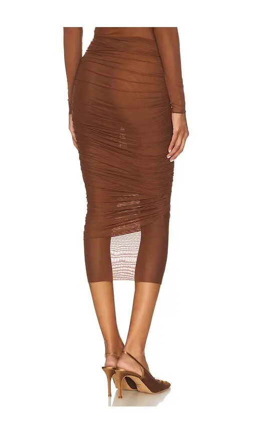 SEROYA Thessa Ruched Mesh Skirt - Brown