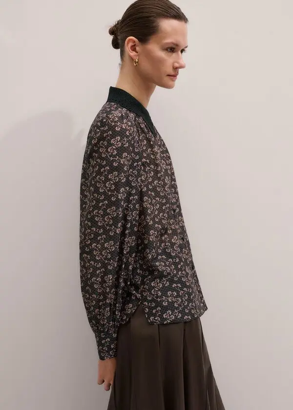 ME+EM Scallop Daisy Print Blouse With Feature Collar