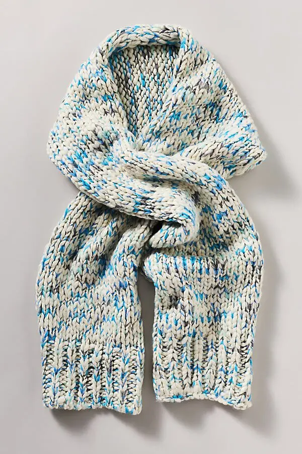 Anthropologie Chunky Yarn Scarf - Blue Pattern