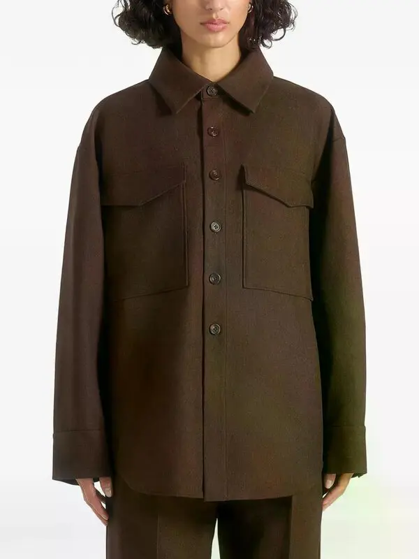 Manière De Voir Tailored Oversized Shirt With Feature Button - Brown