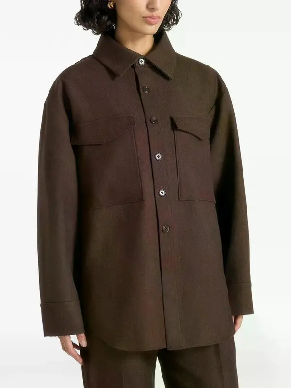 Manière De Voir Tailored Oversized Shirt With Feature Button - Brown