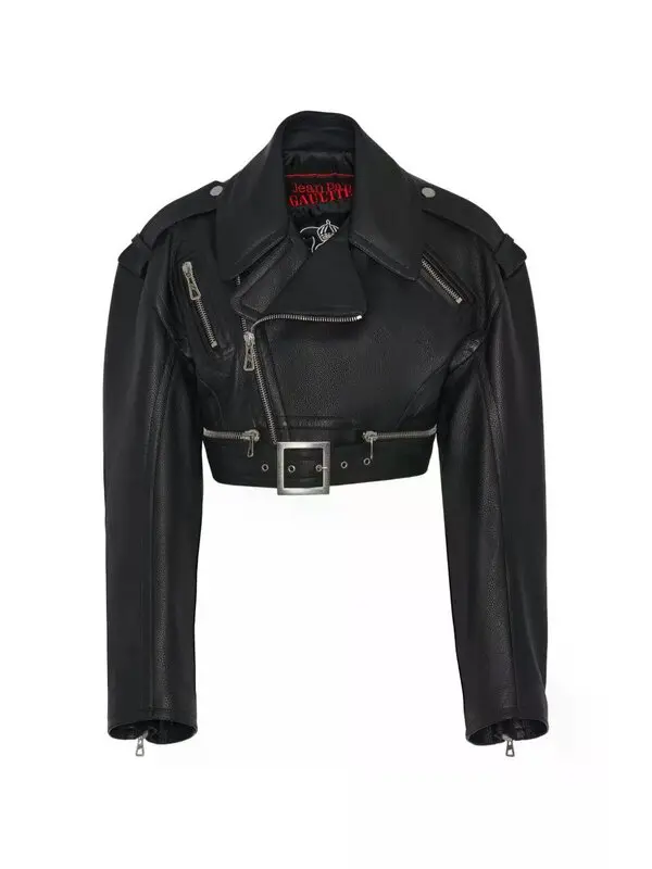 JEAN PAUL GAULTIER Cropped Leather Biker Jacket - Black