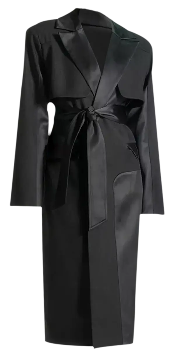 Manière De Voir Ilona Tailored Satin Trench Coat - Black