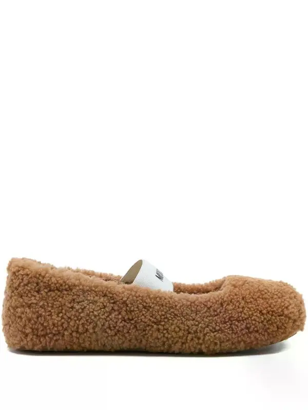 Moon Boot Shearling Logo-strap Ballet Flats - Brown