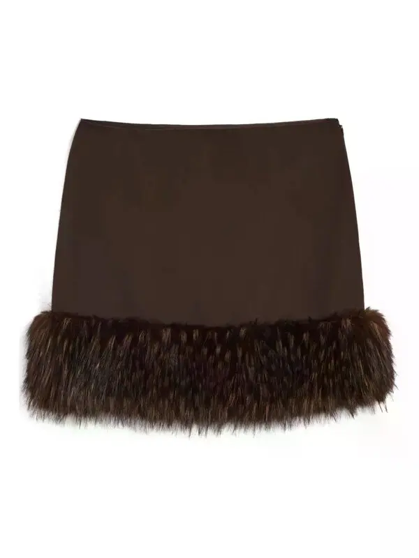 Apparis Mini Skirt With Fur Trim - Brown
