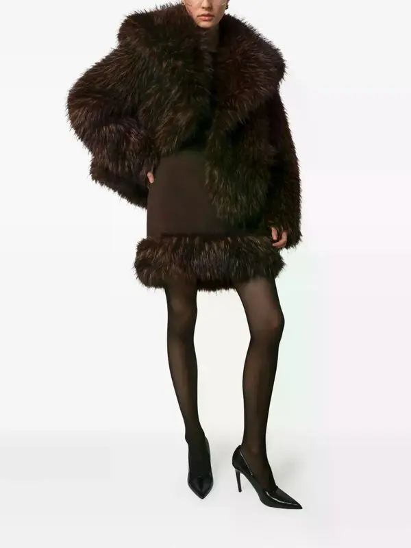 Apparis Mini Skirt With Fur Trim - Brown