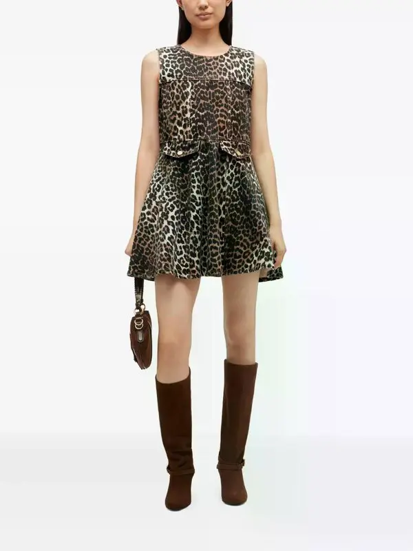 GANNI Leopard-print Mini Dress - Brown