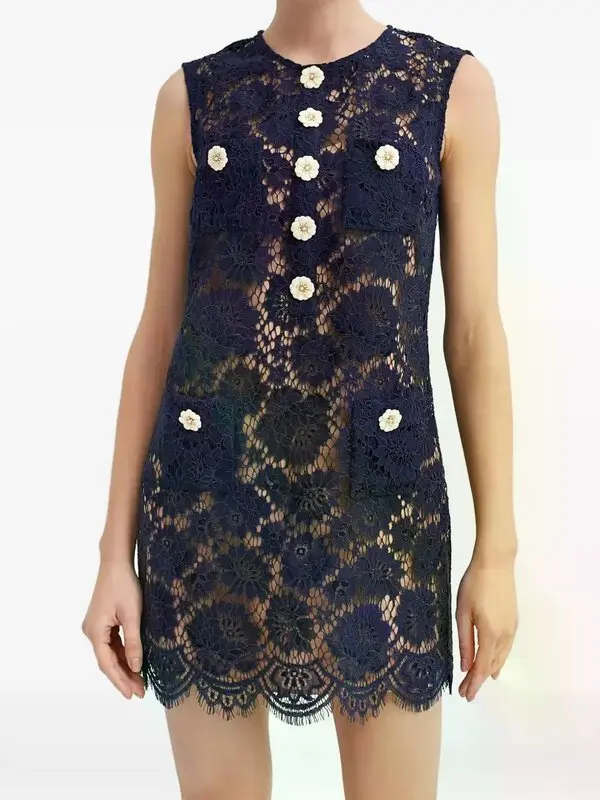 SELF-PORTRAIT Flower-button Lace Mini Dress