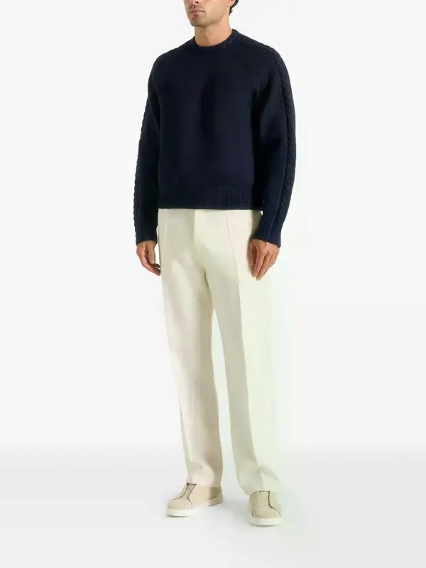 Manière De Voir Navy Raglan Knit Jumper With Plaited Detailing - Blue
