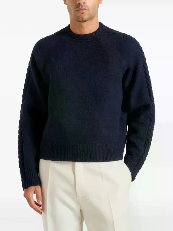 Manière De Voir Navy Raglan Knit Jumper With Plaited Detailing - Blue