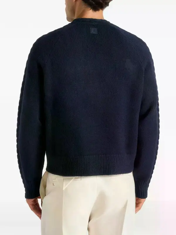 Manière De Voir Navy Raglan Knit Jumper With Plaited Detailing - Blue