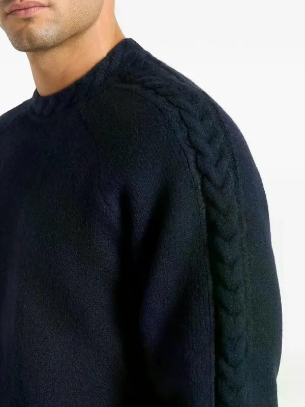 Manière De Voir Navy Raglan Knit Jumper With Plaited Detailing - Blue