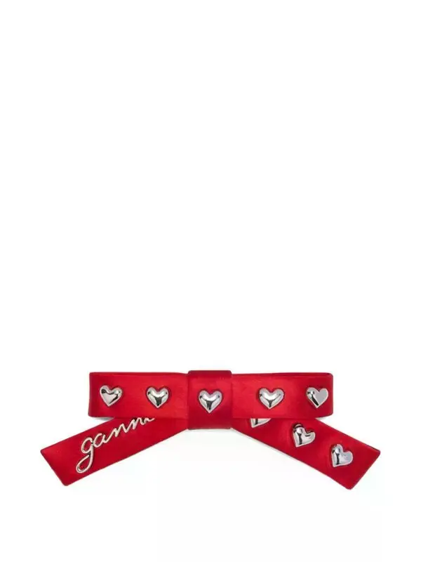 GANNI Heart-studs Bow Hair Clip - Red