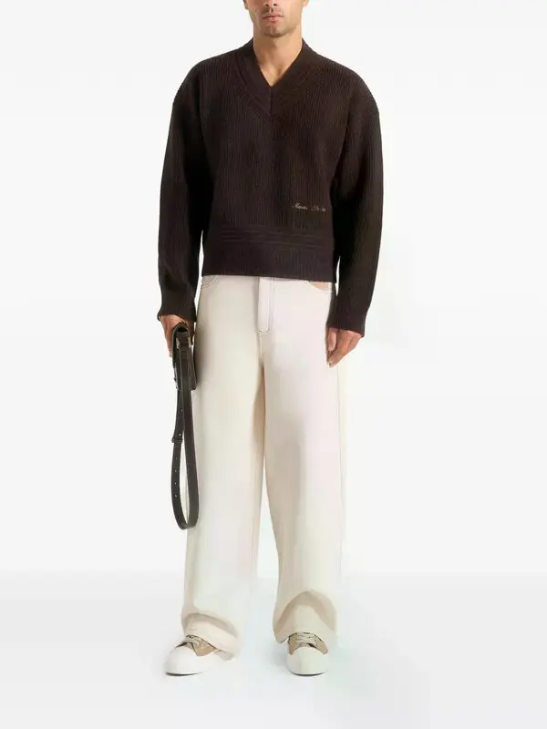 Manière De Voir Remi V-neck Signature Knit Jumper - Brown