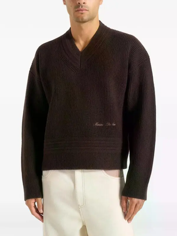 Manière De Voir Remi V-neck Signature Knit Jumper - Brown