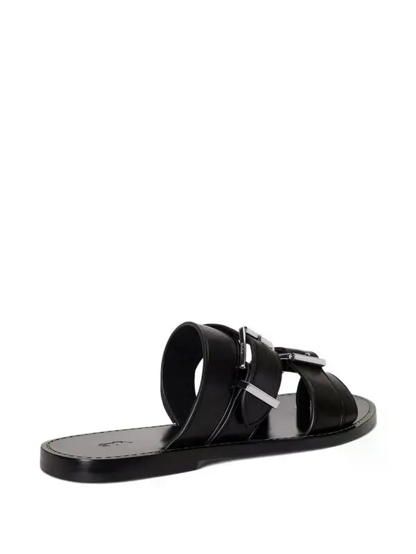 Polo Ralph Lauren Leather Embossed Pony Logo Flat Slip-on Sandals - Black