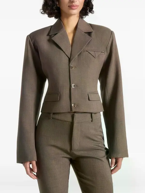 Manière De Voir Tailored Cropped Blazer With Marble Buttons - Brown