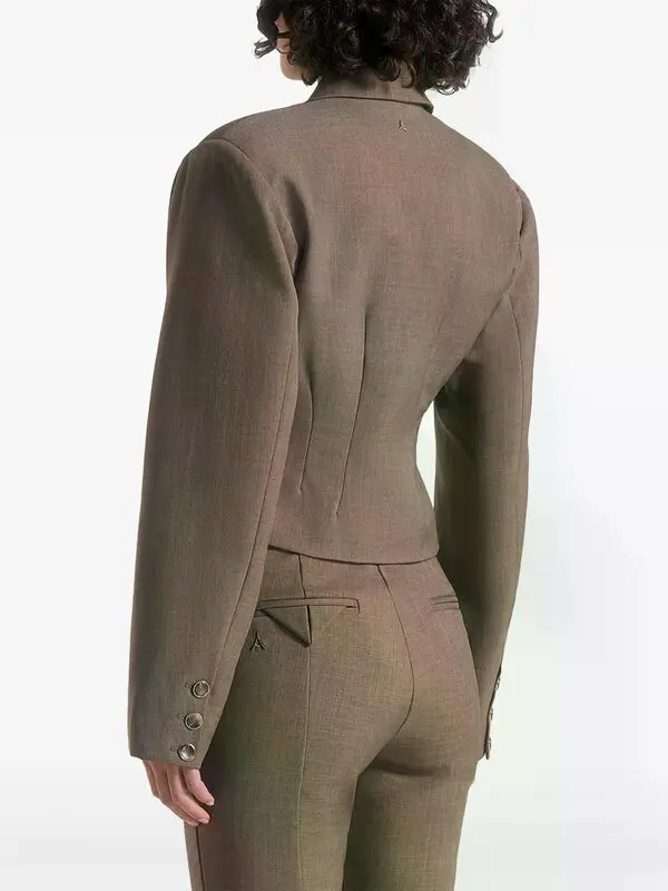 Manière De Voir Tailored Cropped Blazer With Marble Buttons - Brown