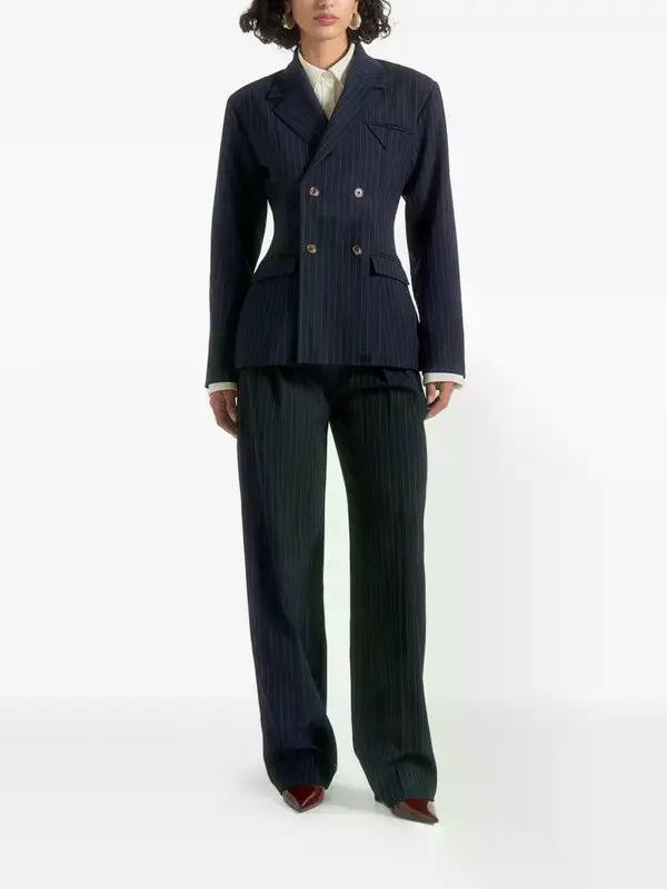 Manière De Voir Pinstripe Double Breasted Tailored Blazer - Blue