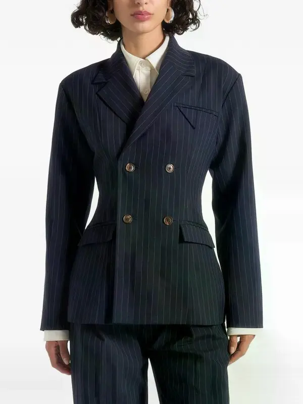 Manière De Voir Pinstripe Double Breasted Tailored Blazer - Blue