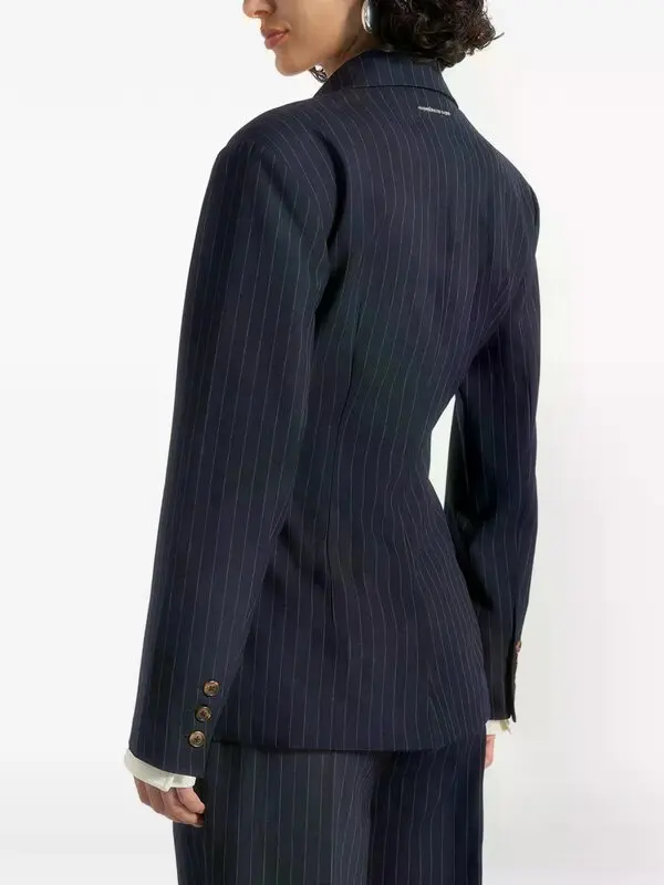 Manière De Voir Pinstripe Double Breasted Tailored Blazer - Blue