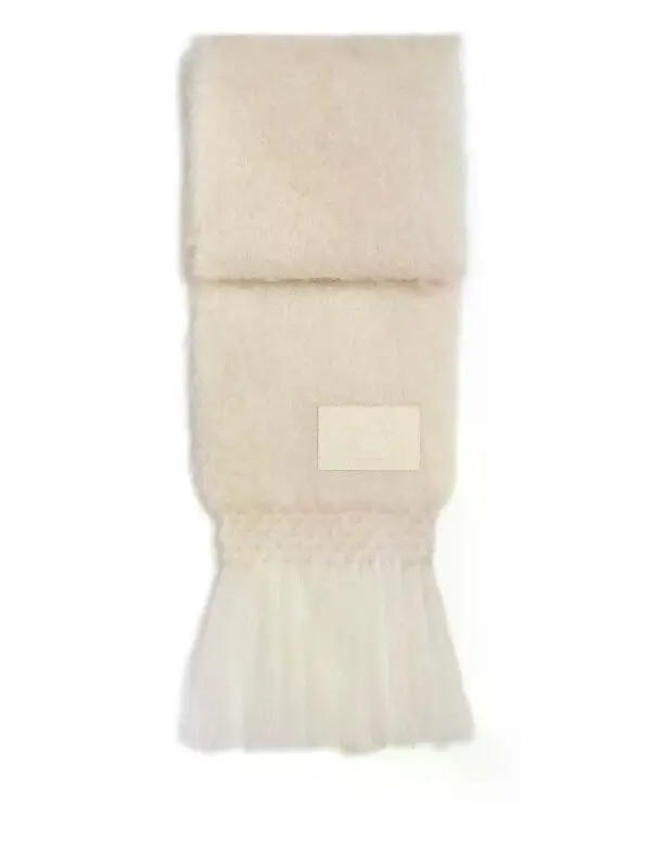 JIL SANDER Logo-patch Fringed Scarf - Neutrals