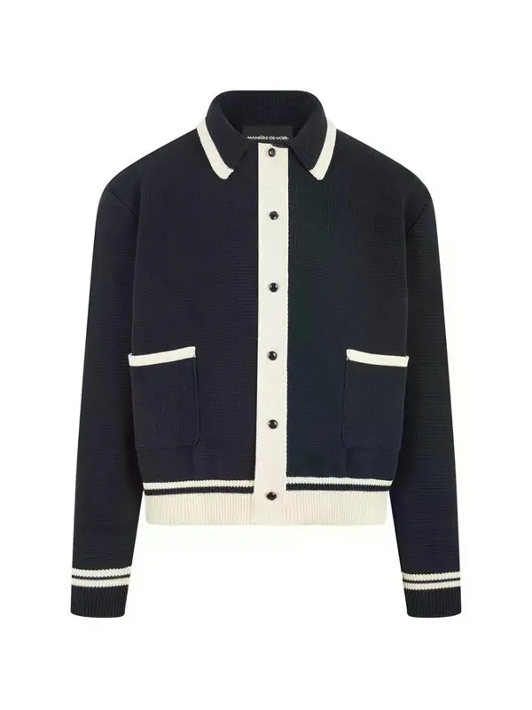 Manière De Voir Classic-collar Combed-cotton Knit Cardigan - Blue