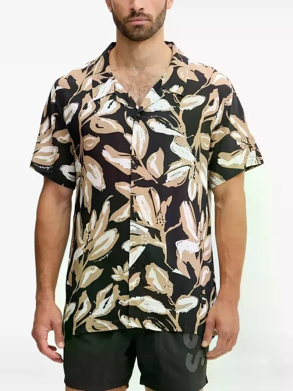 BOSS Floral-print Short-sleeve Shirt - Black