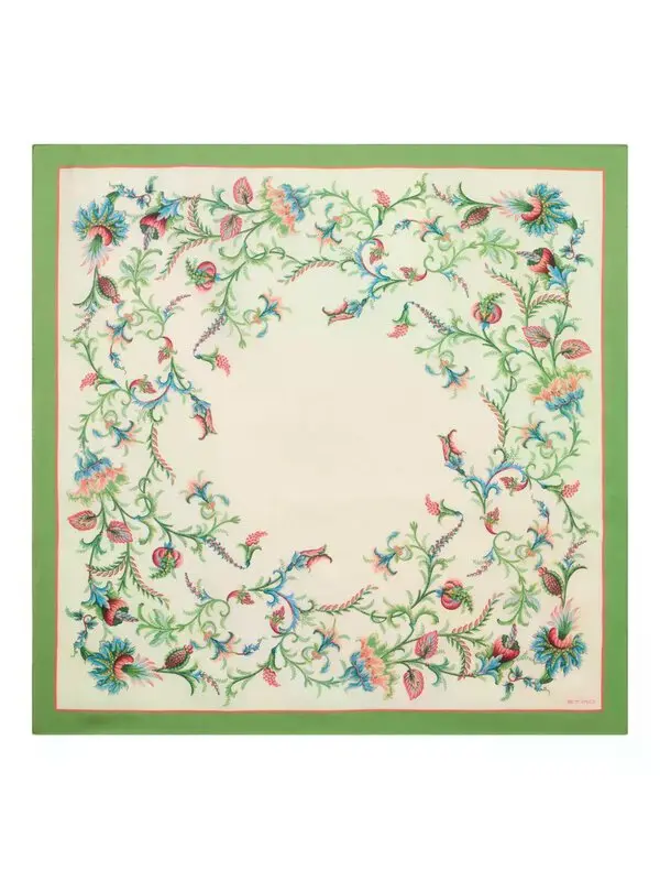 Etro Circular Floral Motif Silk Scarf - Neutrals