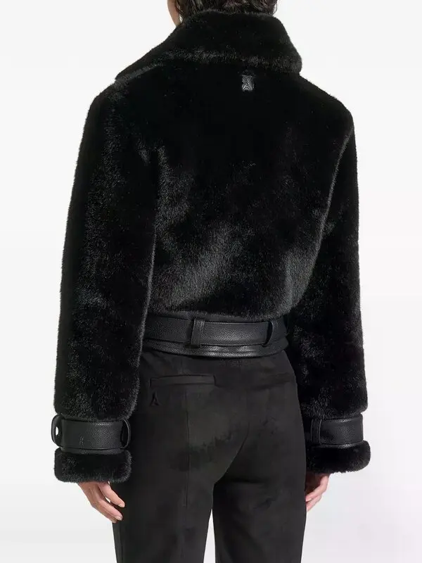 Manière De Voir Deya Plush & Faux Leather Belted Jacket - Black