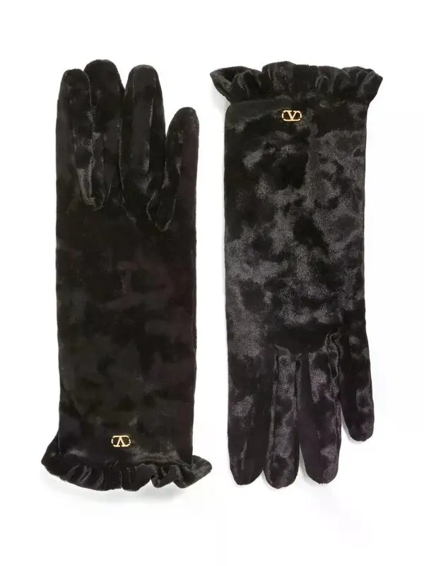 Valentino Garavani Vlogo Signature Ruffled Gloves - Black