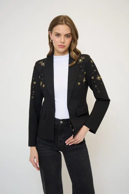 Central Park West Crystal Embellished Tuxedo Jacket