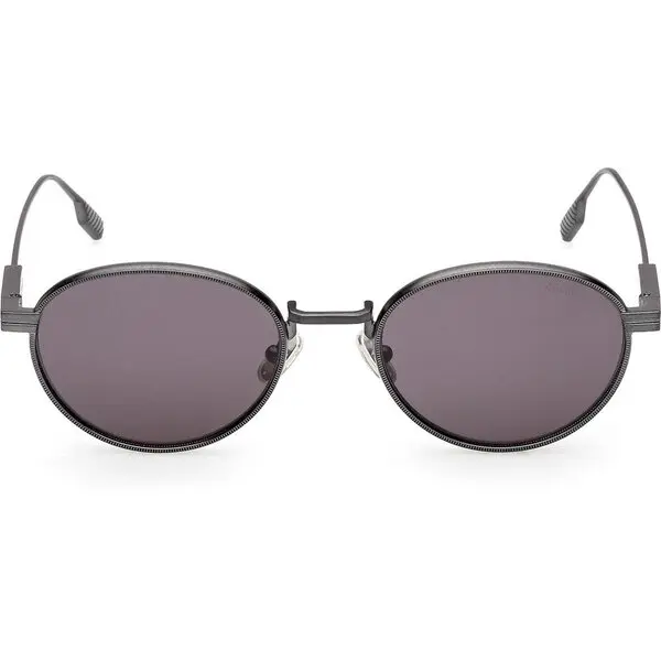 Zegna 52mm Oval Sunglasses - Gunmetal/palladium Trim/grey