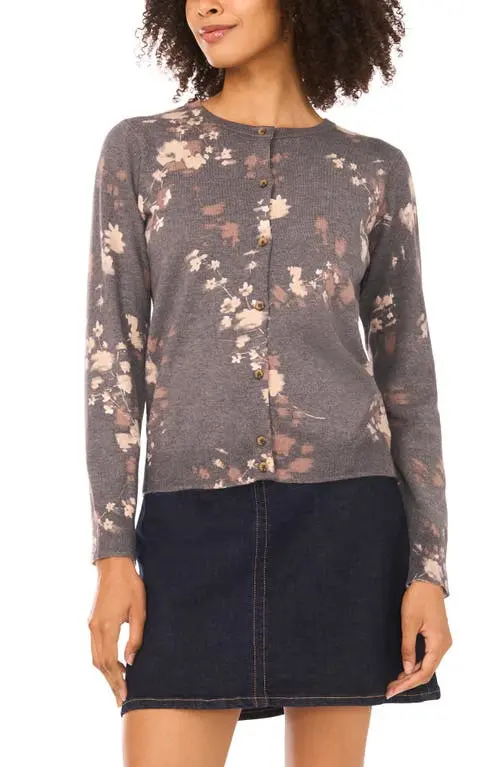 Vince Camuto Floral Print Cardigan - Swift Grey