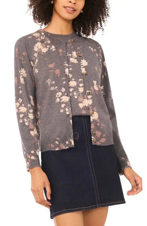 Vince Camuto Floral Print Cardigan - Swift Grey