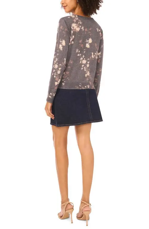 Vince Camuto Floral Print Cardigan - Swift Grey