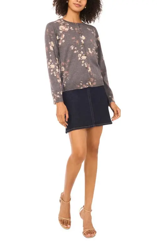 Vince Camuto Floral Print Cardigan - Swift Grey