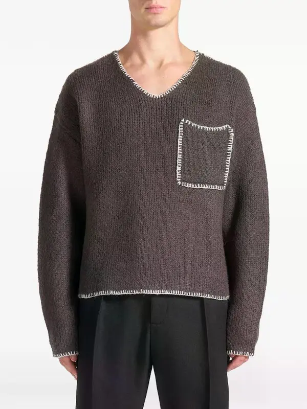Manière De Voir Whipstitch Trim V-neck Knit Sweater