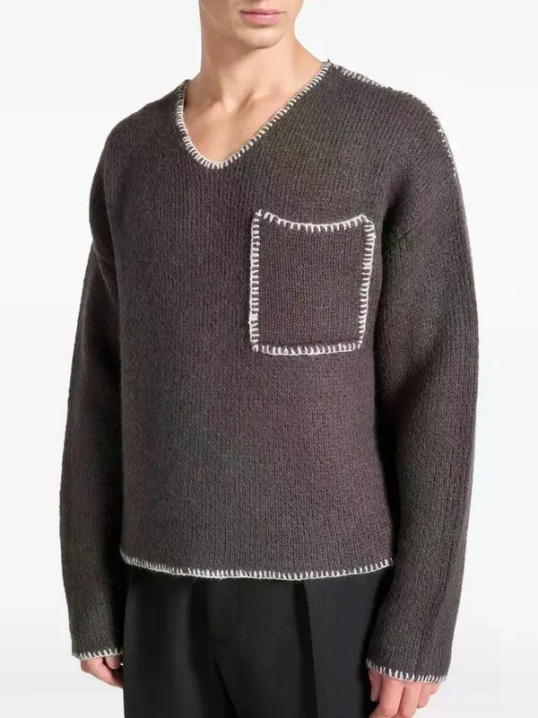 Manière De Voir Whipstitch Trim V-neck Knit Sweater