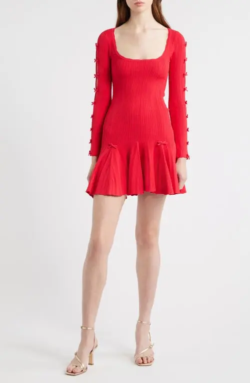 LoveShackFancy Seychelle Bow Long Sleeve Knit Minidress - Candy Apple