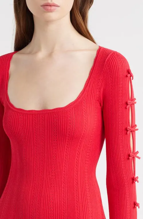 LoveShackFancy Seychelle Bow Long Sleeve Knit Minidress - Candy Apple
