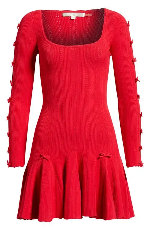 LoveShackFancy Seychelle Bow Long Sleeve Knit Minidress - Candy Apple