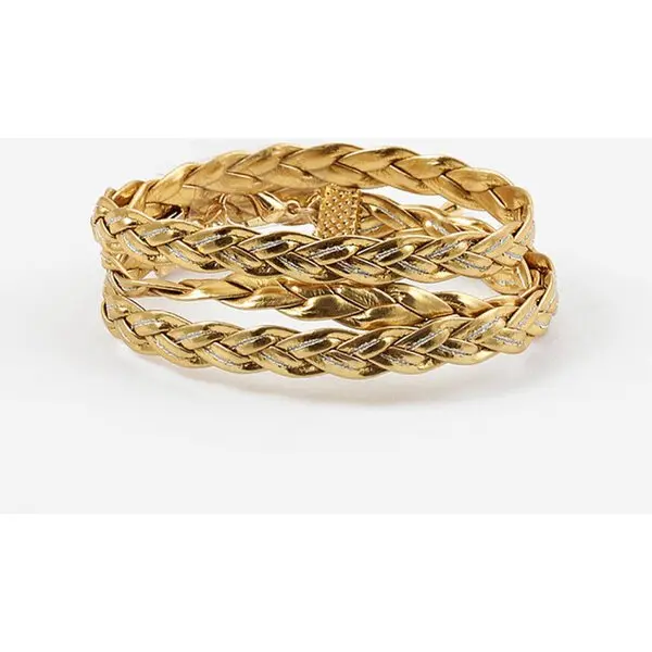 ERIN MCDERMOTT JEWELRY Braided Leather Wrap Bracelet - Gold